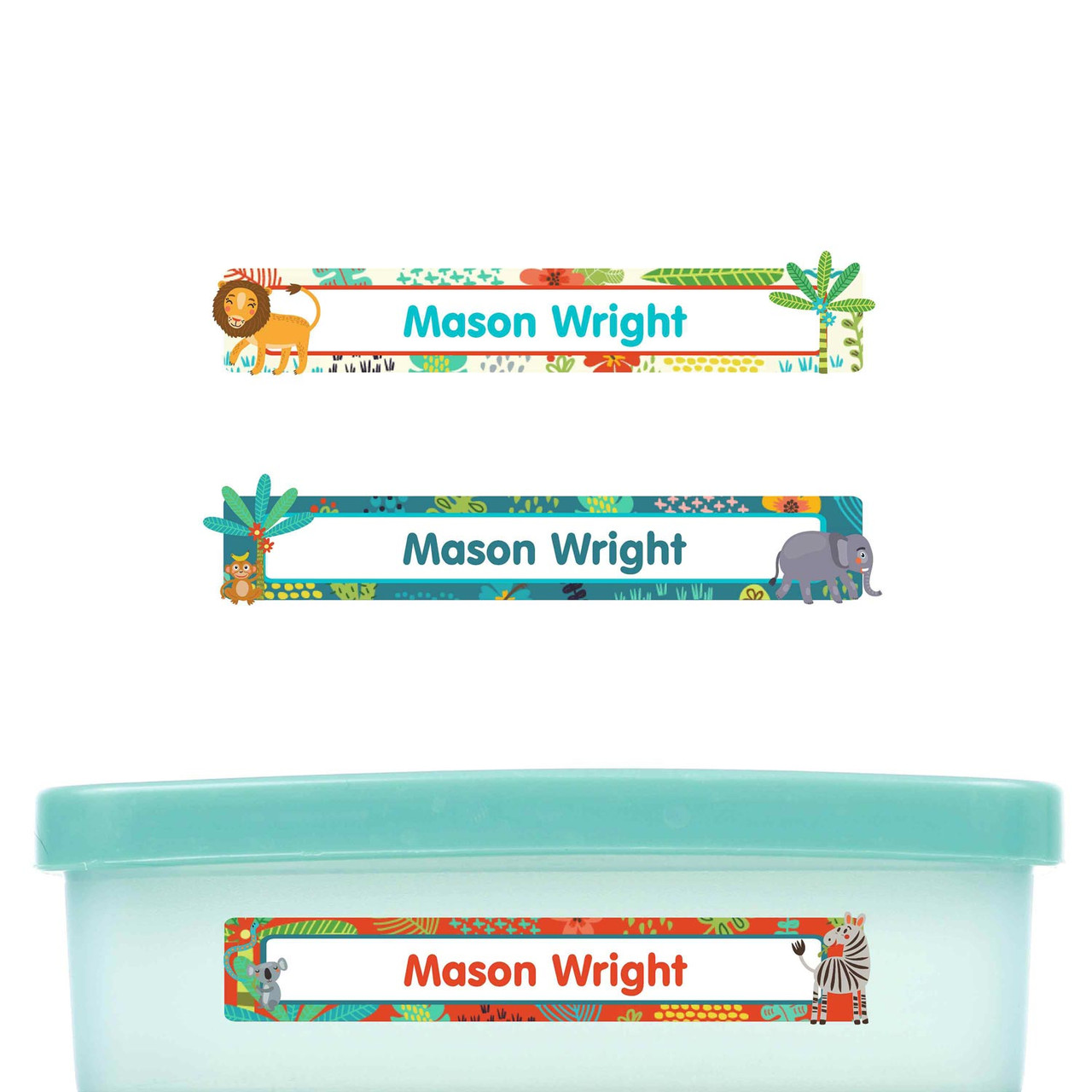 Skinny Name Labels | Jungle Animals Slim Rectangle