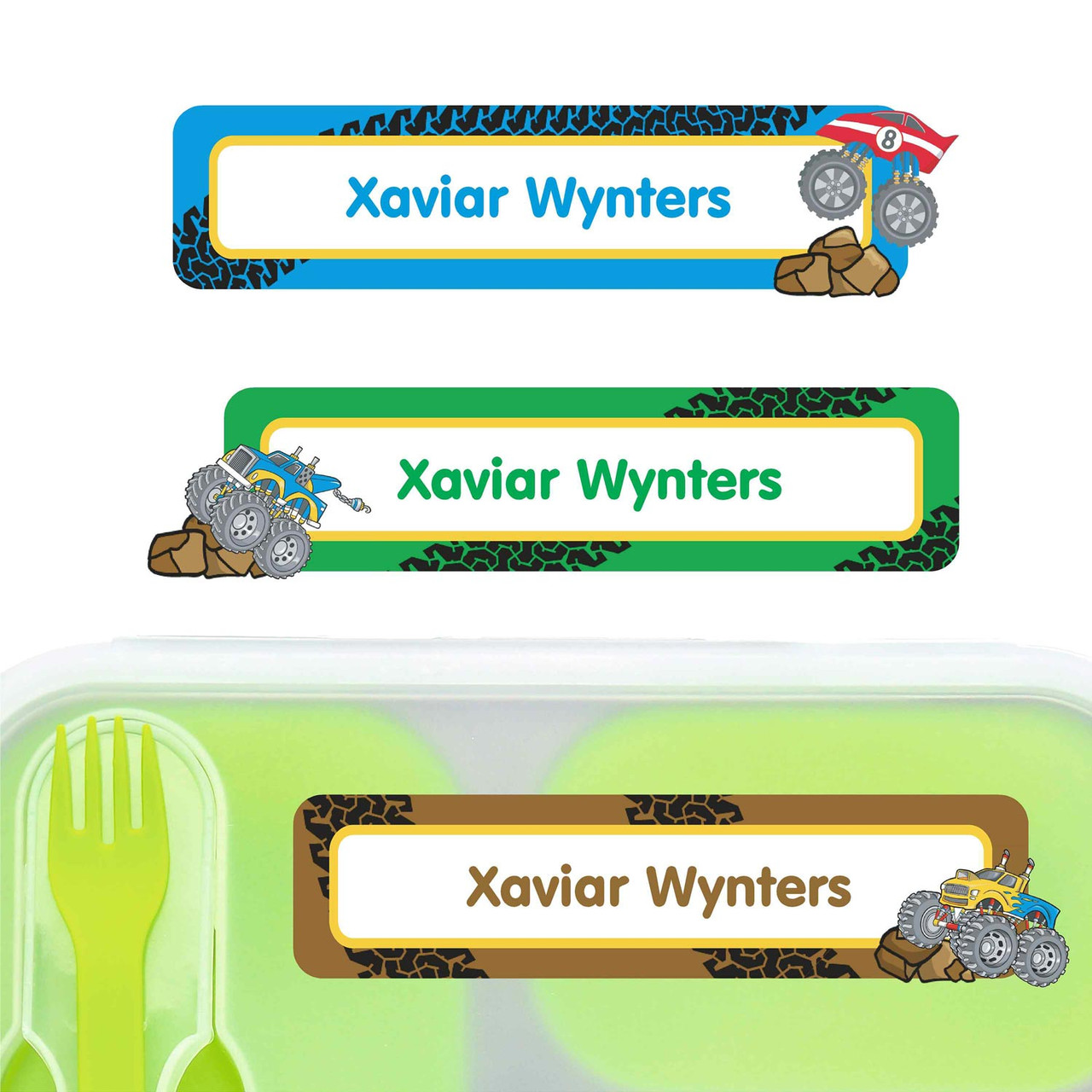 Monster Trucks Large Rectangle Labels | Waterproof