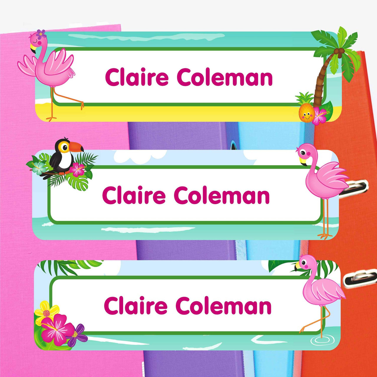 Flamingos Large Rectangle Name Labels | Waterproof Kids