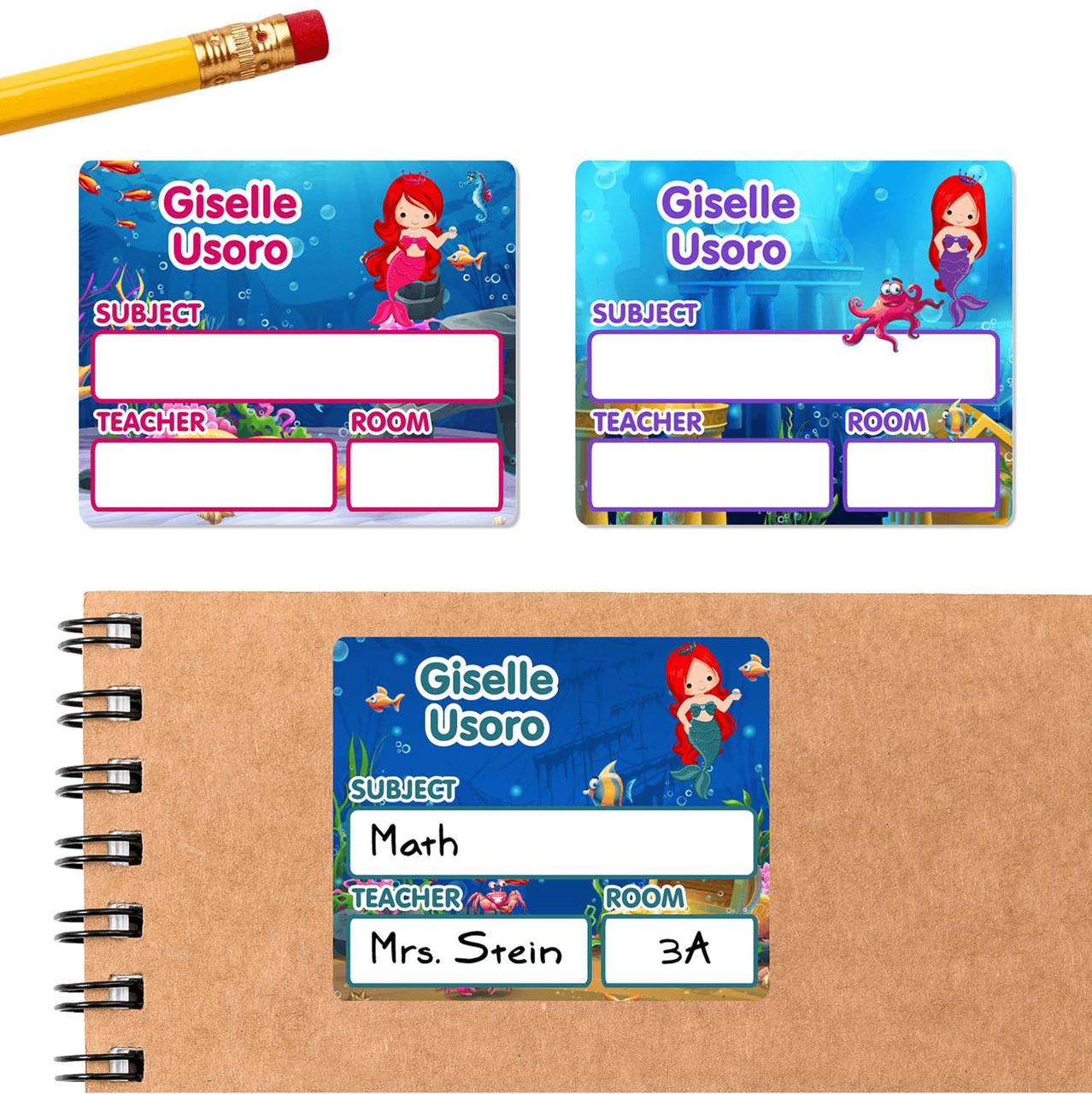 Mermaids School Subject Labels for Kids | Sticky Monkey