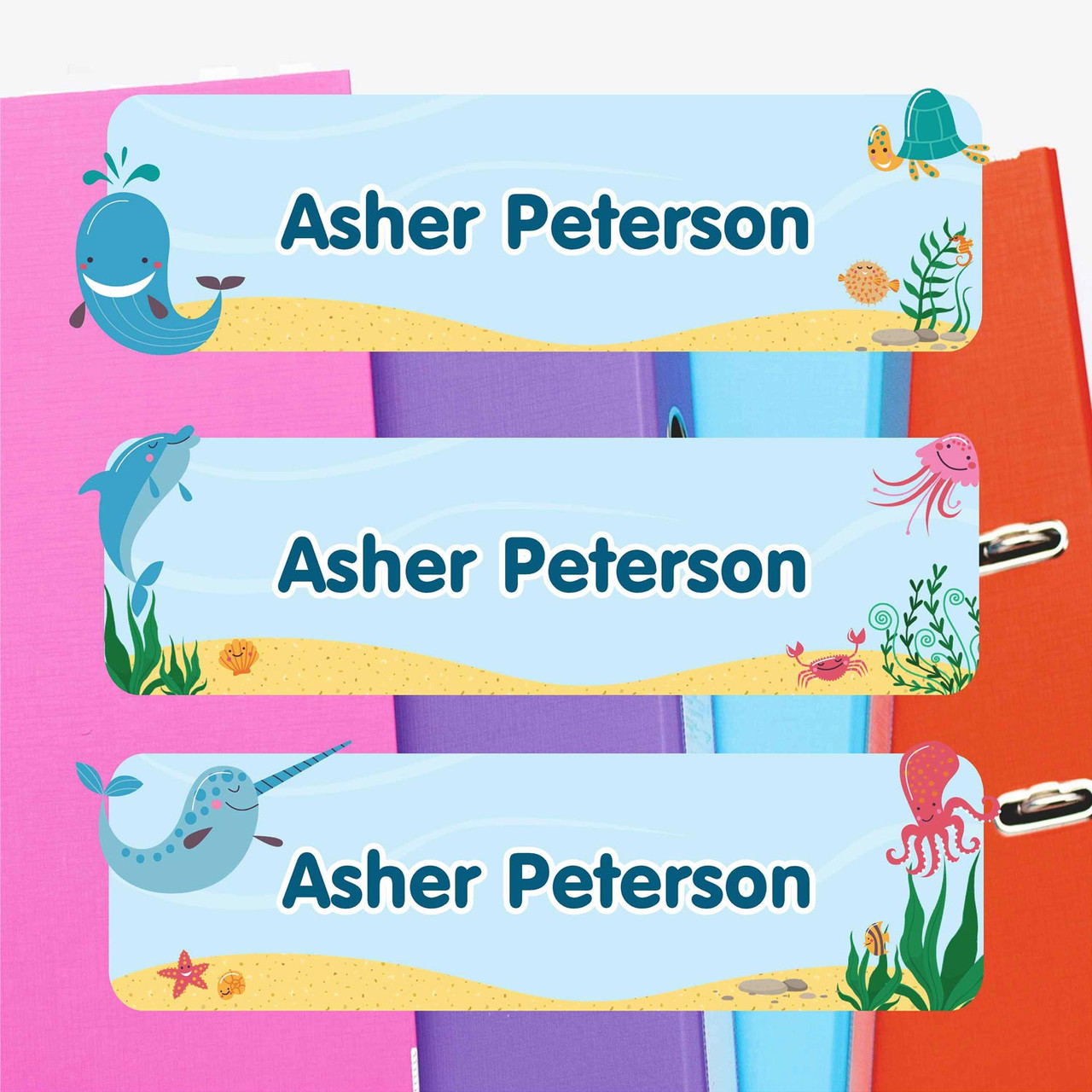 Sea Animals Large Rectangle Name Labels | Waterproof