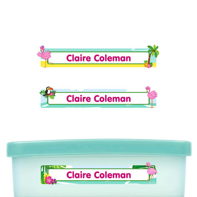 Skinny Name Labels | Flamingos Slim Rectangle Labels