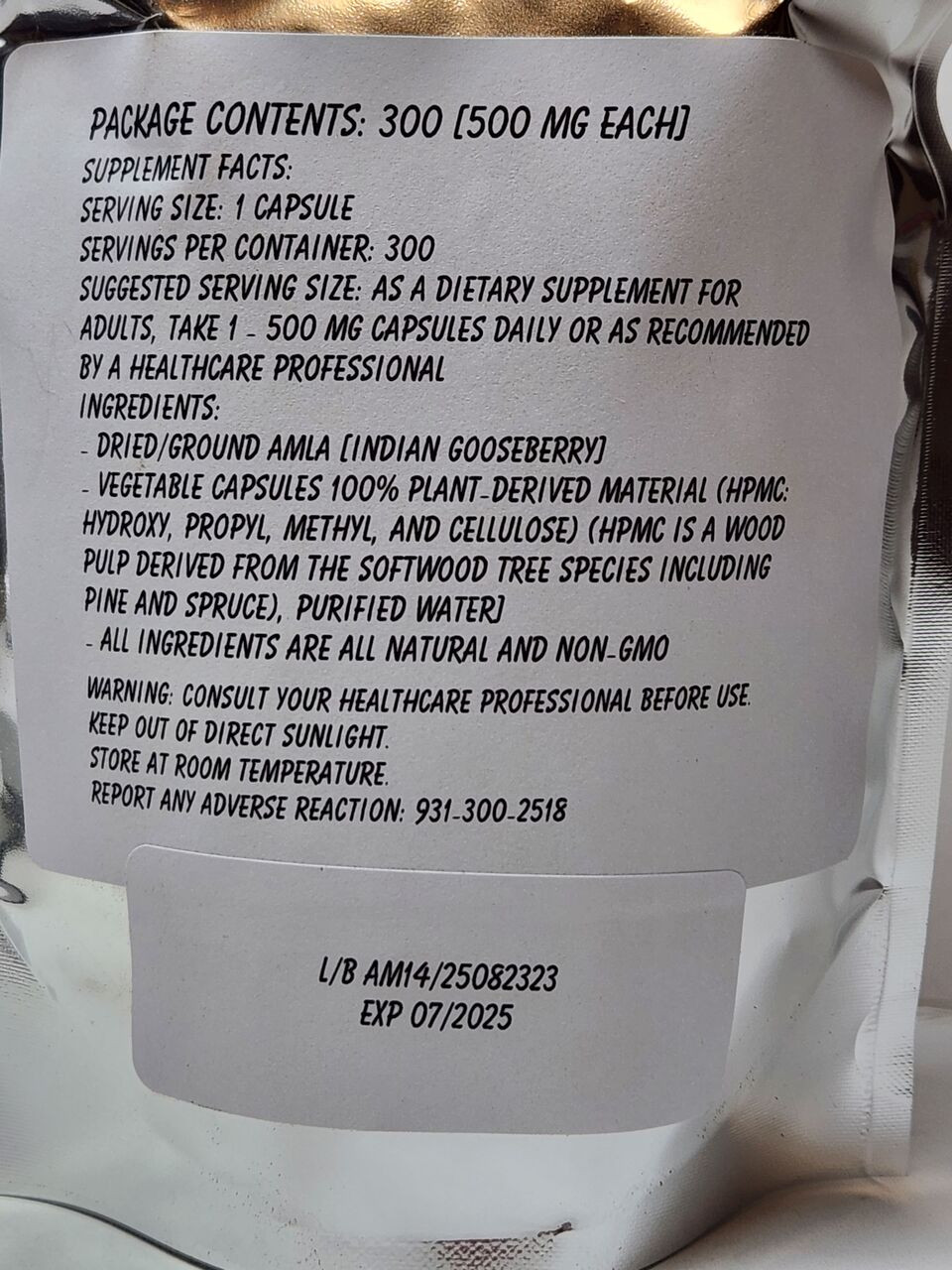 Amla Capsules - 300 Pack - Made Fresh On Demand!