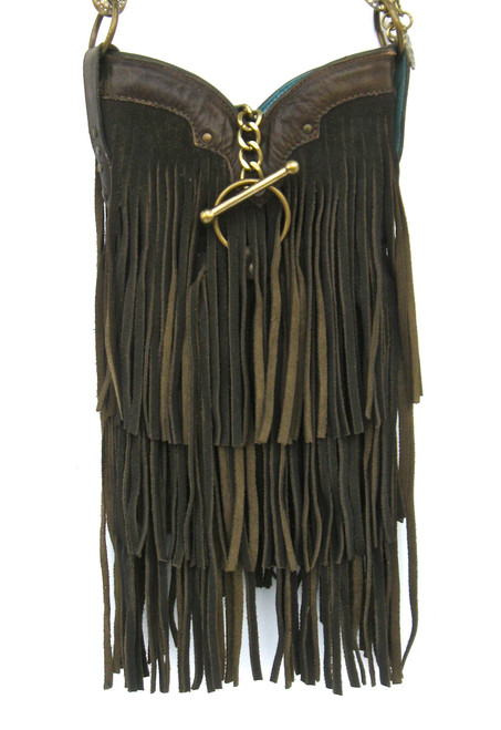 Green fringe purse with bling gold chain strap - Zemado