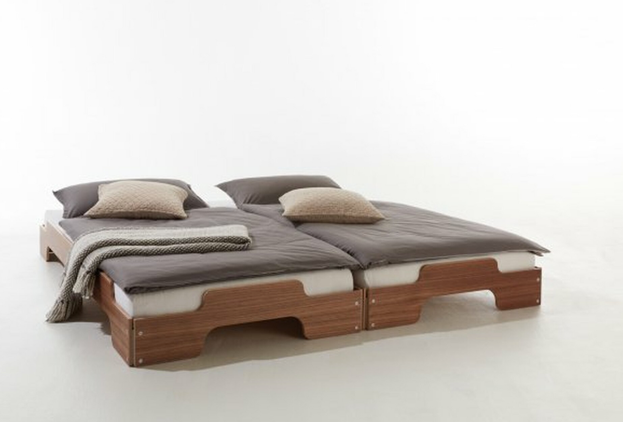 Stacking Modern Bed Comfort in Lacquered Walnut 100x200cm