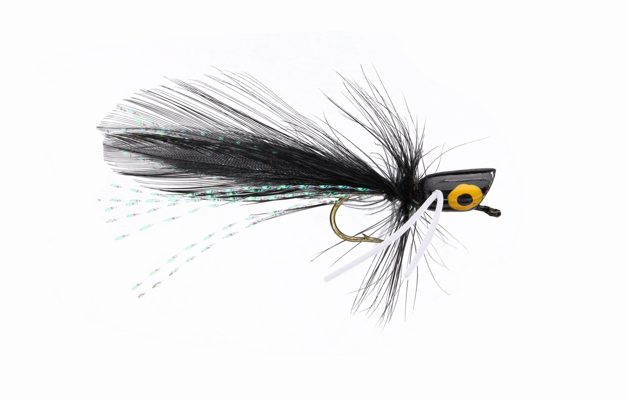 Panfish Popper - Black body/White legs - RoundRocks