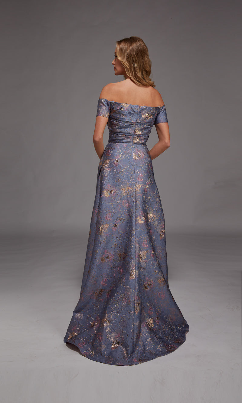 Alyce Paris 27828 Jacquard Textured Floral Off-shoulder Gown