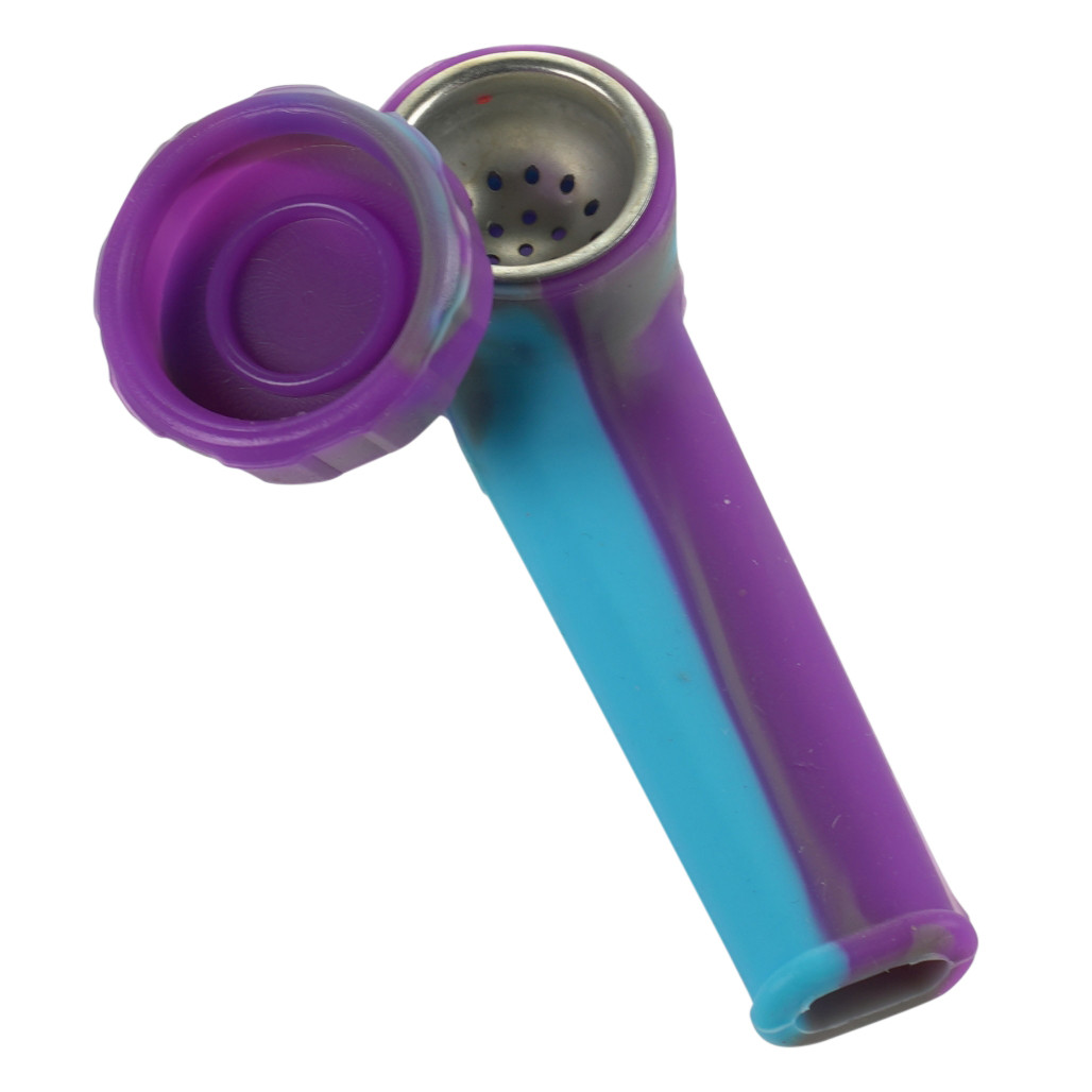 4" SILICONE HAND PIPE WITH METAL SCREEN MIX COLOR
