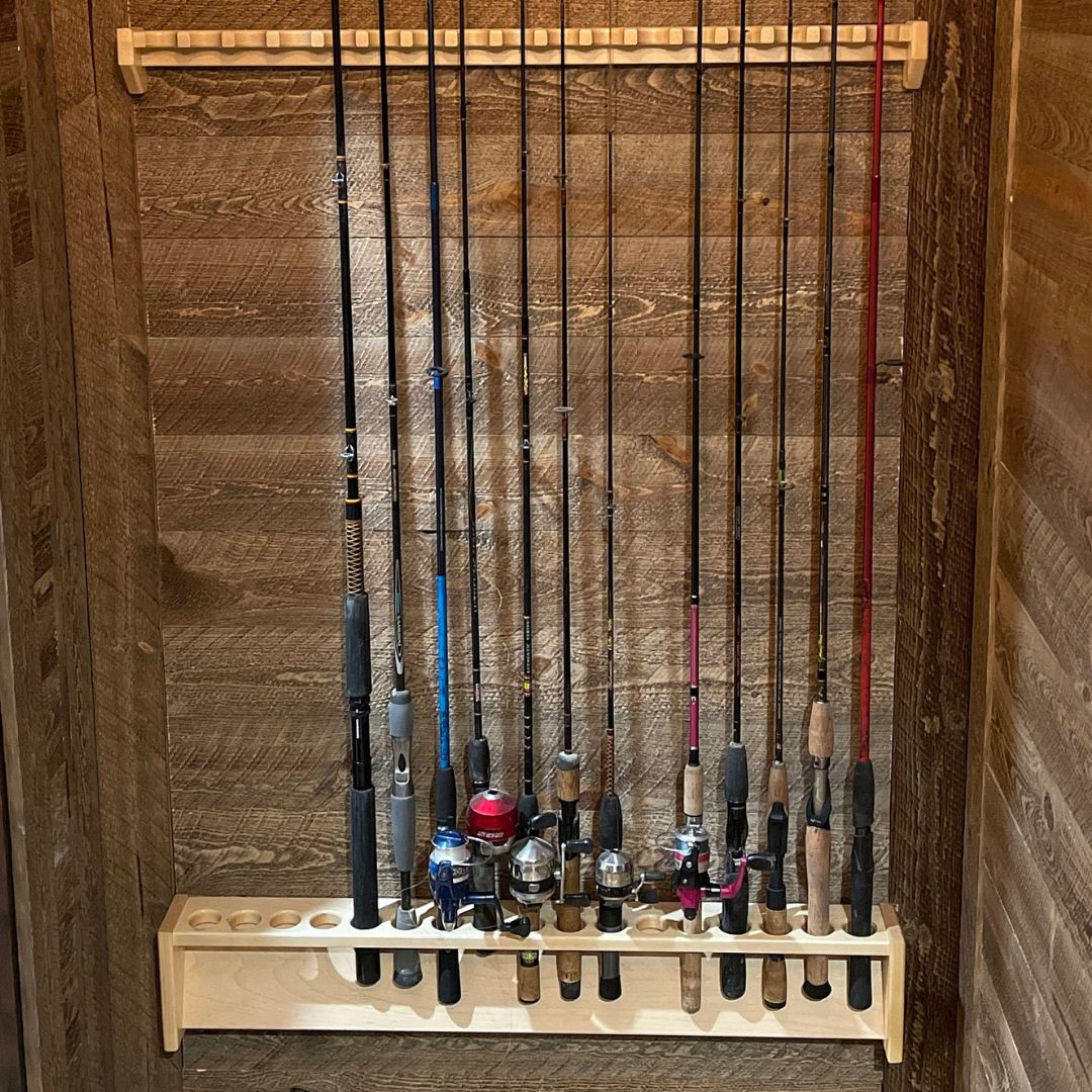 36 Inch Maple Fishing Rod Rack | Wall Mount Pole Display - Chris ...