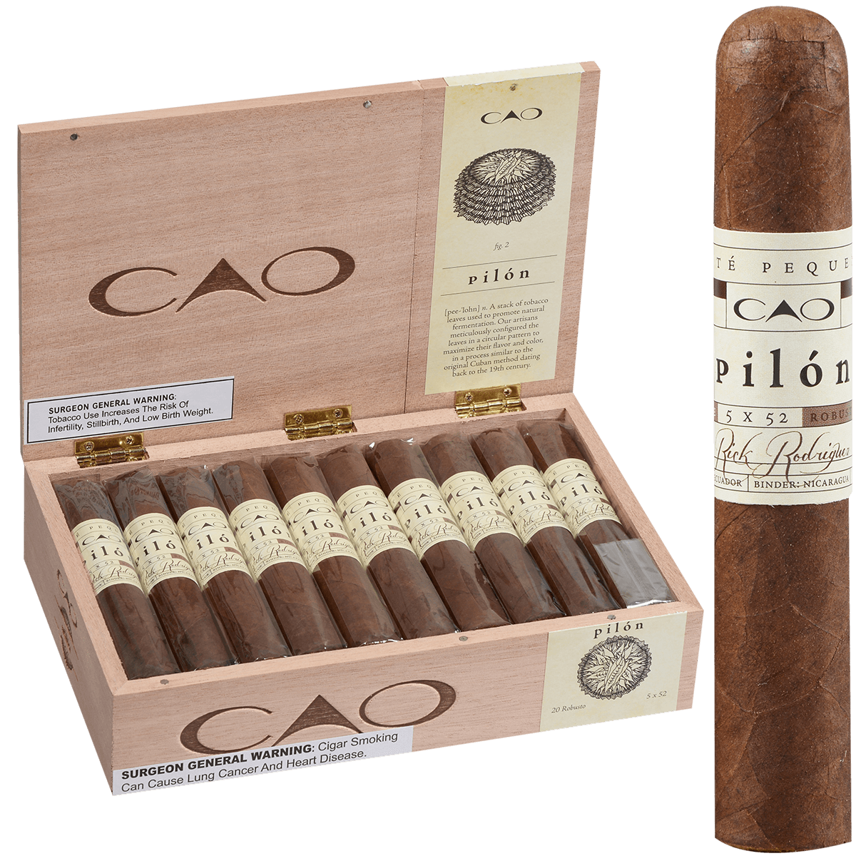 CAO Cigars Pilon Robusto Extra 20 Ct. Box | Premium 5.00x52 Cigars for ...