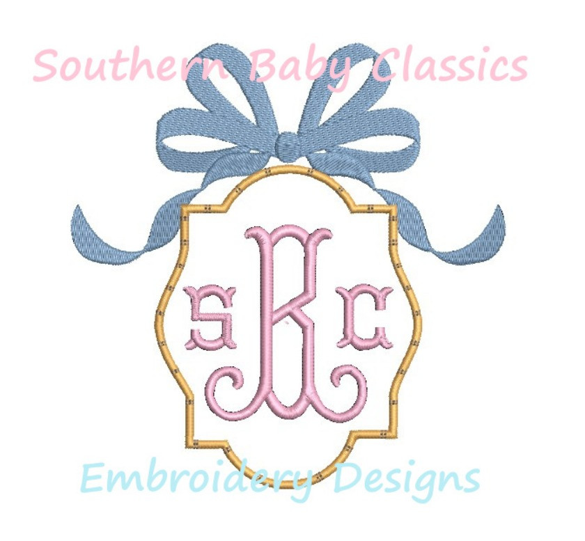 Bamboo Bow Monogram Frame Machine Embroidery Design Ribbon Preppy Grand ...