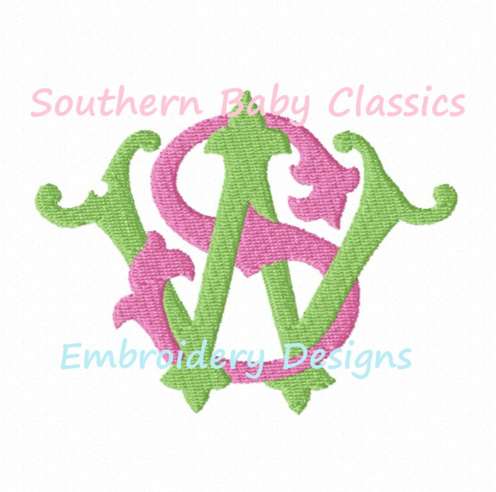 Custom Vintage Style Intertwined Monogram 2 Letters Machine Embroidery ...