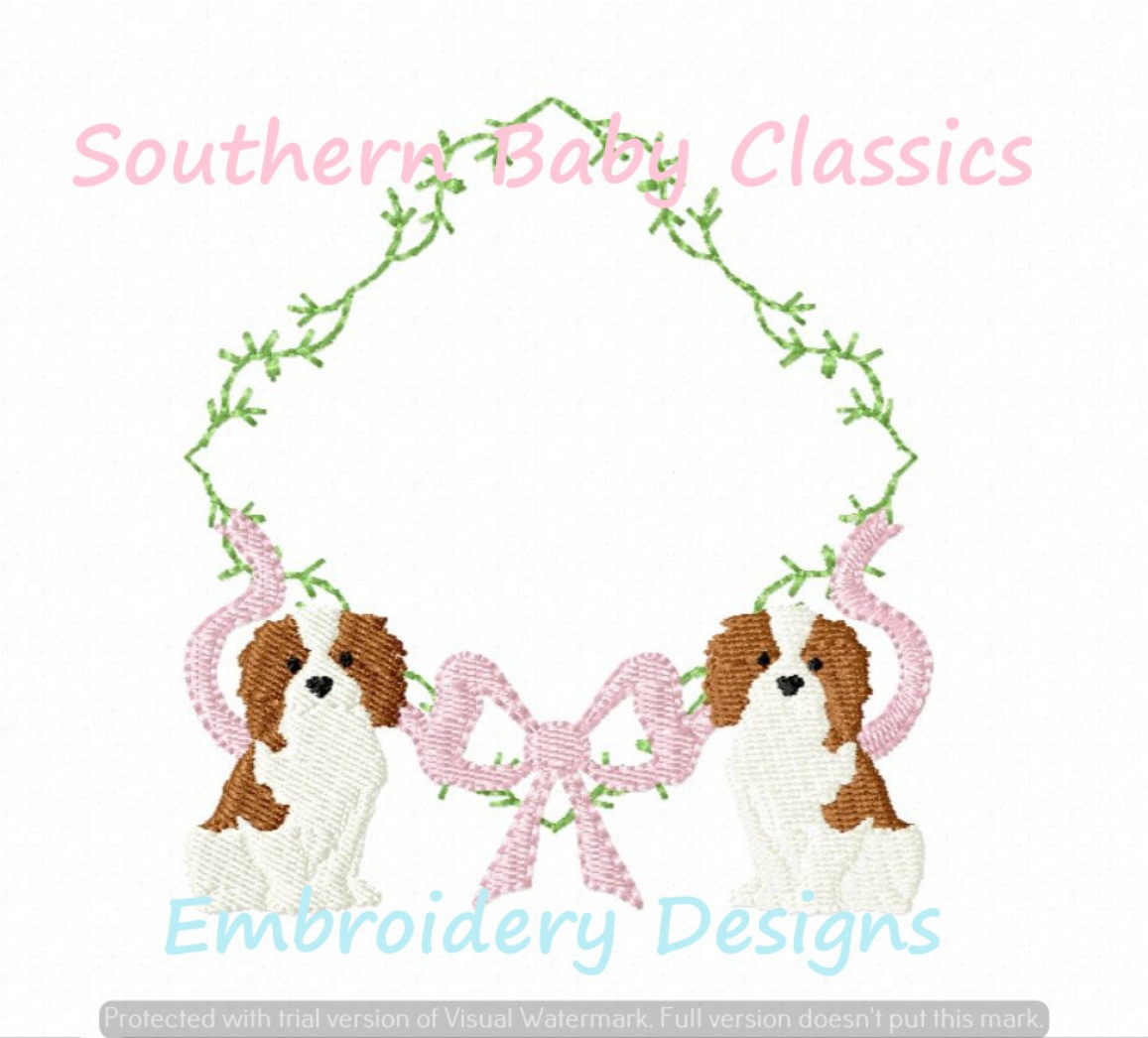Spaniel Dog Monogram Crest Frame Machine Embroidery Design Boy Girl ...