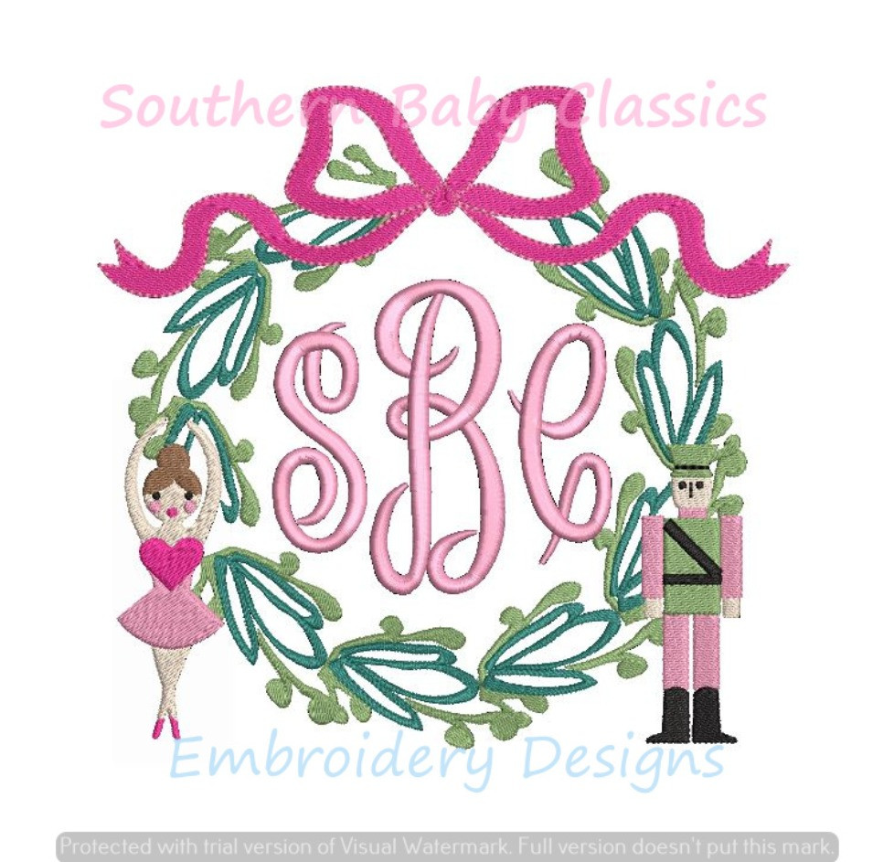 Nutcracker Ballet Ballerina Greenery Bow Monogram Frame Machine ...