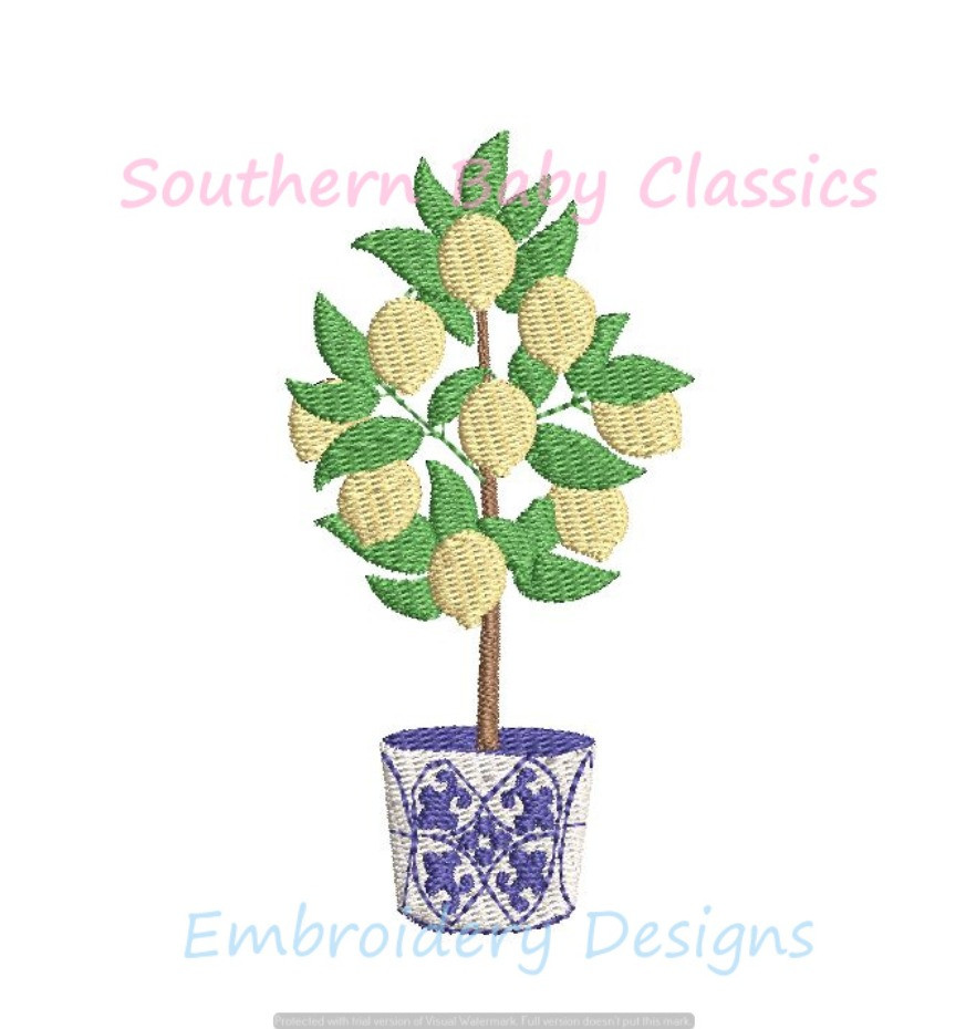 Lemon Tree Topiary Potted Plant Preppy Monogram Frame Machine ...