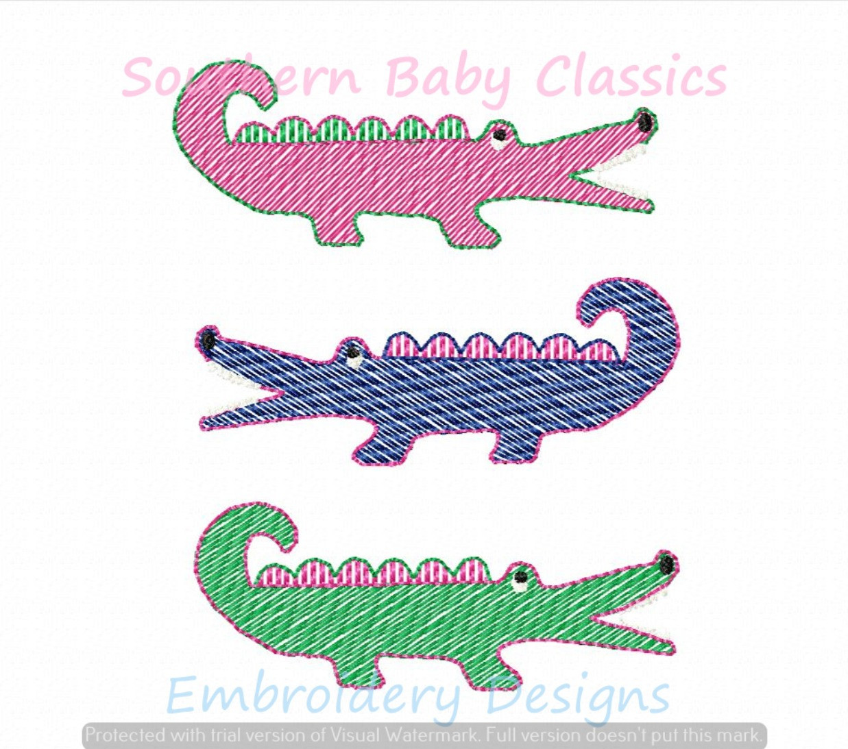 Swimming Alligator Crocodile Machine Embroidery Design Swamp River