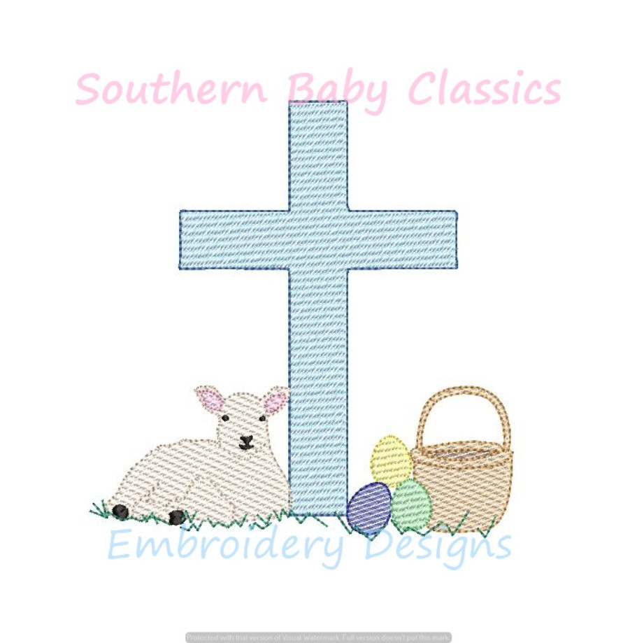 Lamb Easter Egg Basket Cross Sketchy Light Fill Machine Embroidery ...