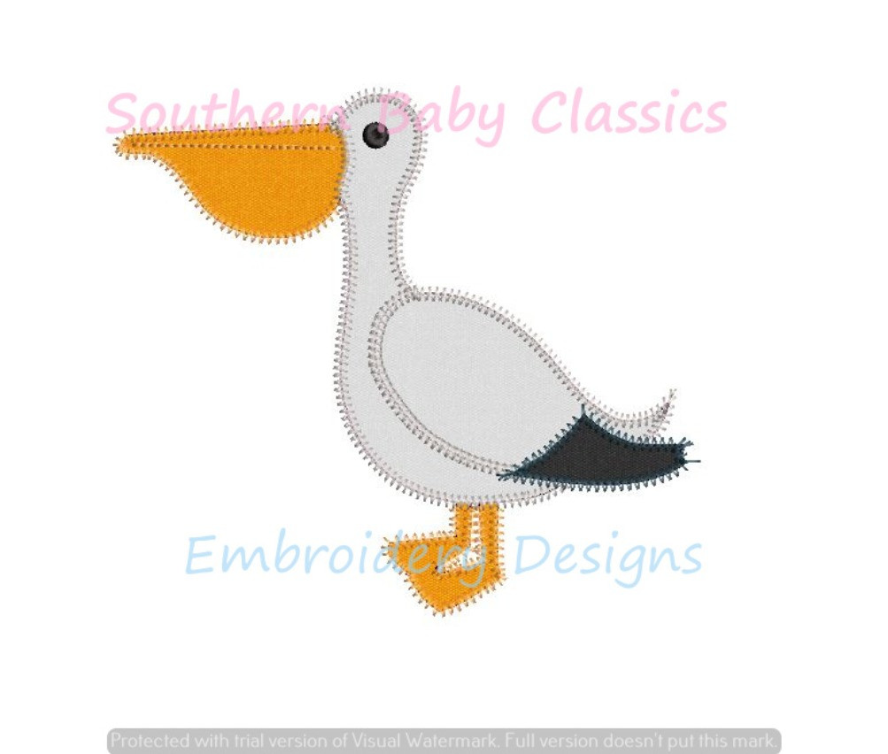 Pelican Bird Zig Zag Applique Machine Embroidery Design Summer Beach ...
