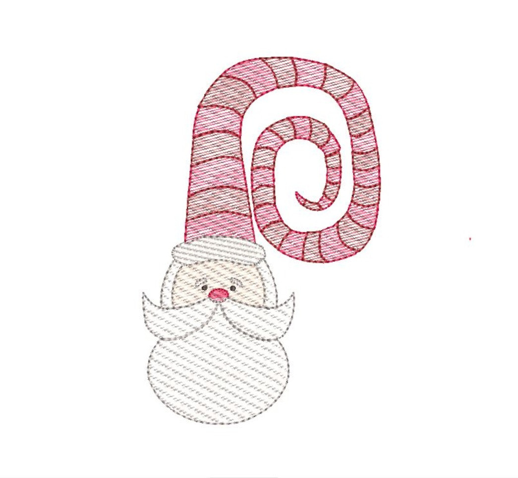 Santa Claus Face Sketchy Fill Machine Embroidery Design Christmas Preppy