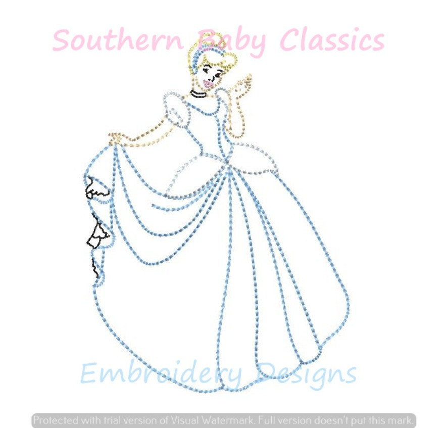Cinderella Princess Vintage Stitch Machine Embroidery Design Full Body ...