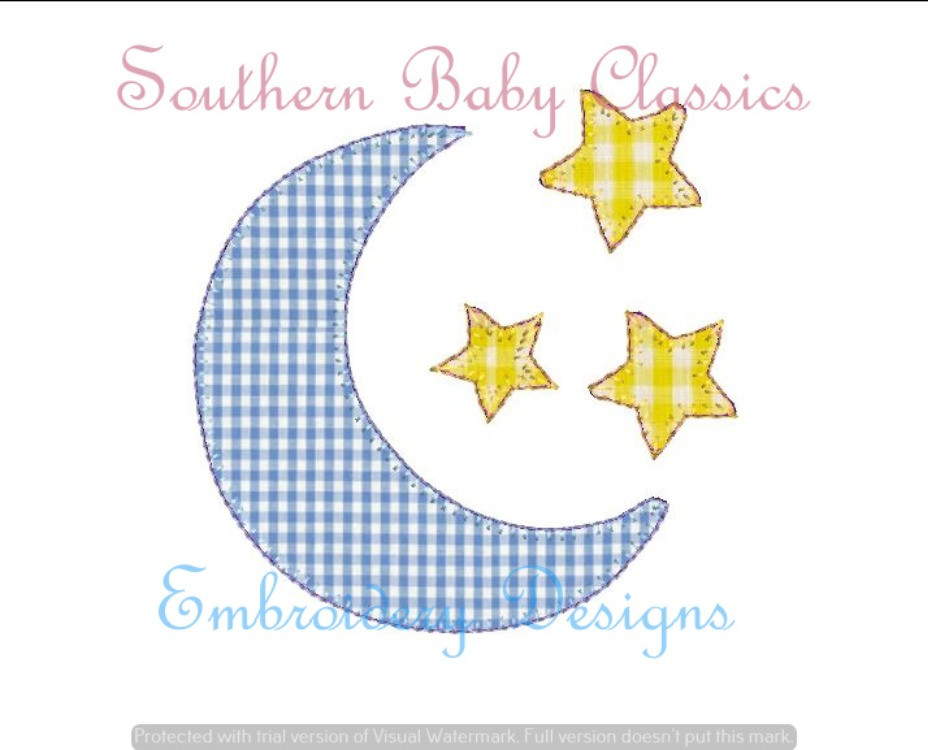 Moon and Stars Zig Zag Applique Machine Embroidery Design