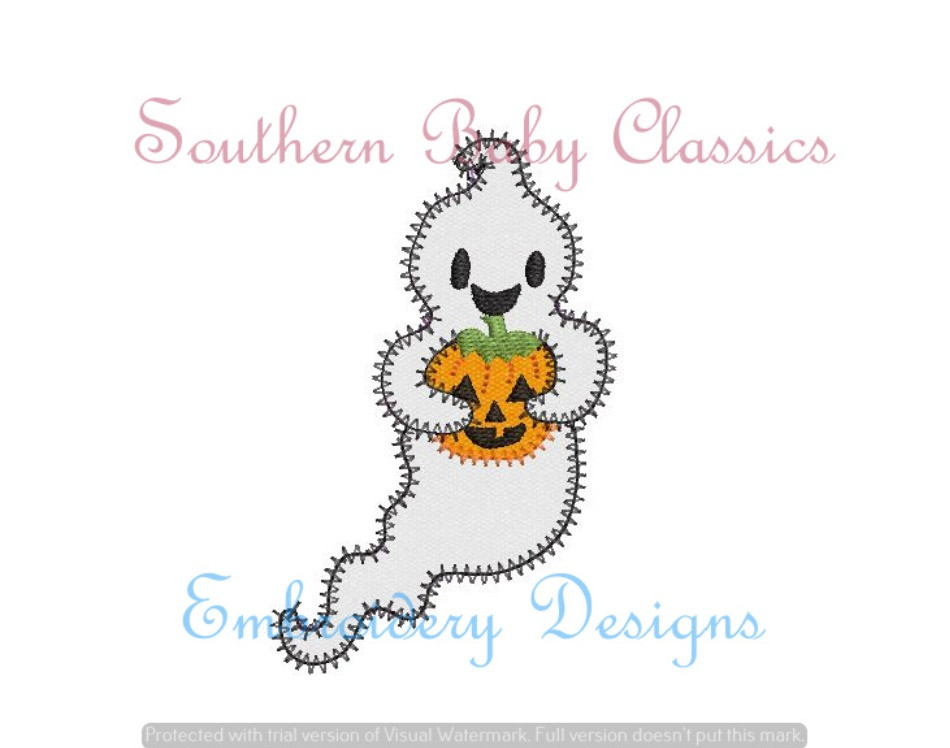 Boo Ghost Pumpkin Zig Zag Applique Machine Embroidery Design Halloween ...