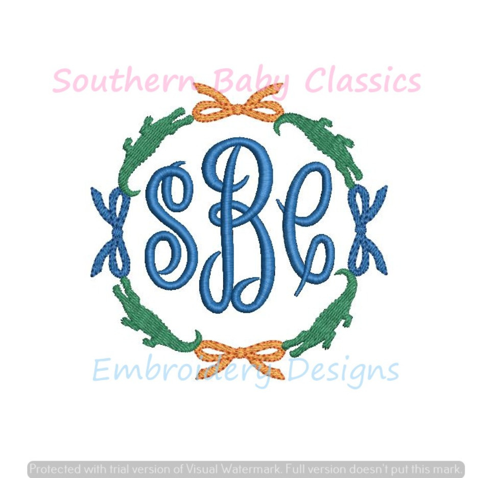 Swimming Alligator Monogram Frame Crocodile Machine Embroidery Design ...