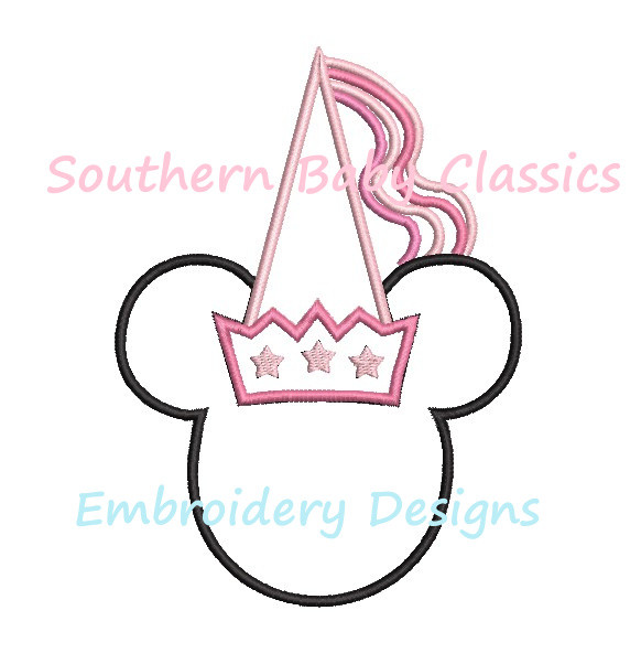 Princess Mouse Character Applique Machine Embroidery Design Theme Park
