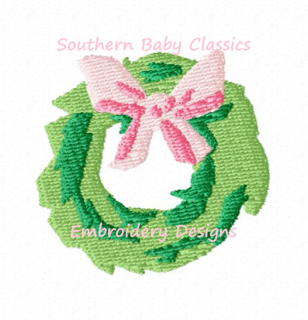 Preppy Christmas Wreath Mini with Bow Machine Embroidery Design
