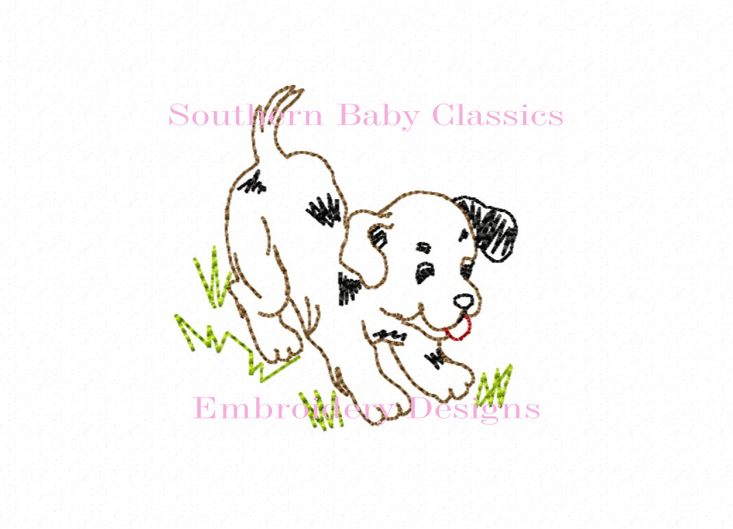 Vintage Little Boy Walking Dog Machine Embroidery Design Vintage Stitch