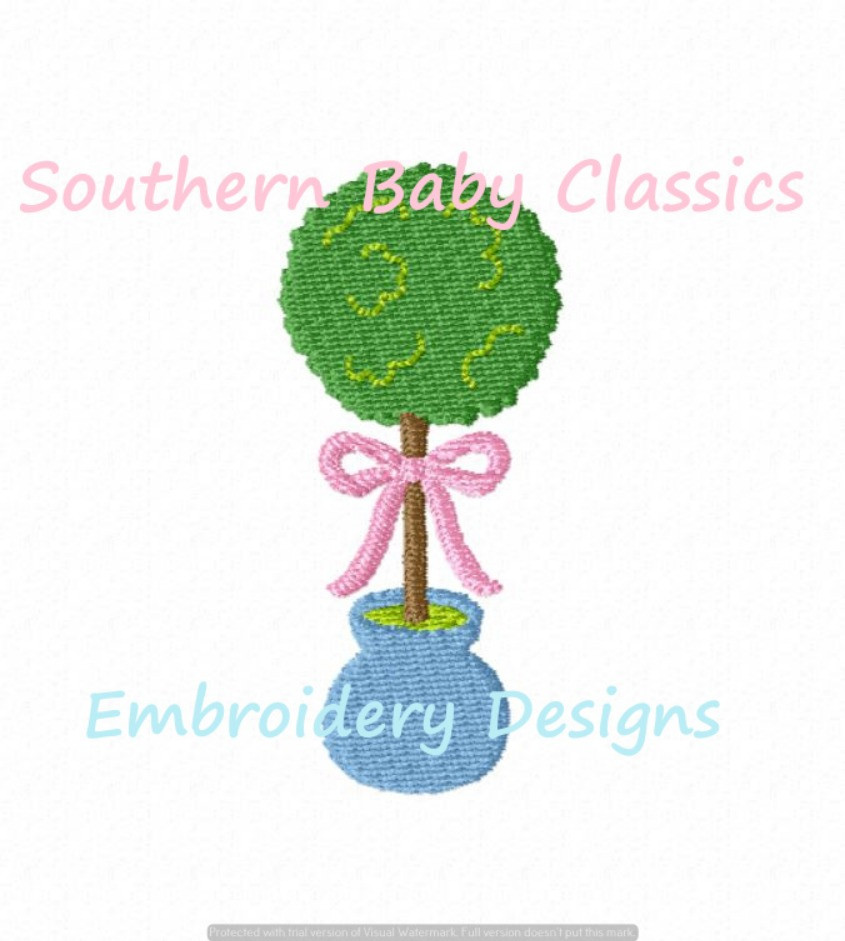 Potted Topiary Plant With Bow Machine Embroidery Design Grand Millenial ...