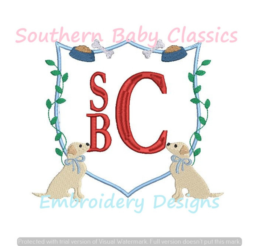 Lab Dog Crest Monogram Frame Machine Embroidery Design Boy Girl