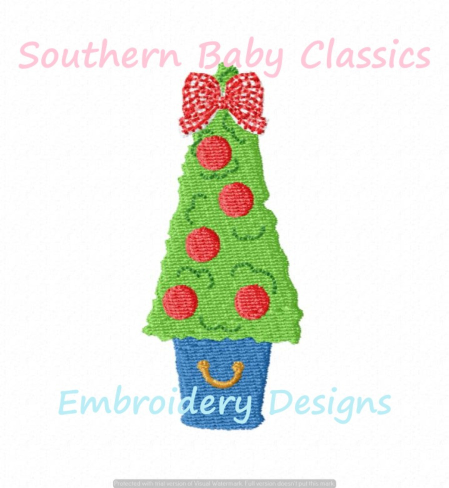 Christmas Topiary with Gingham Bow Machine Embroidery Design Grand ...