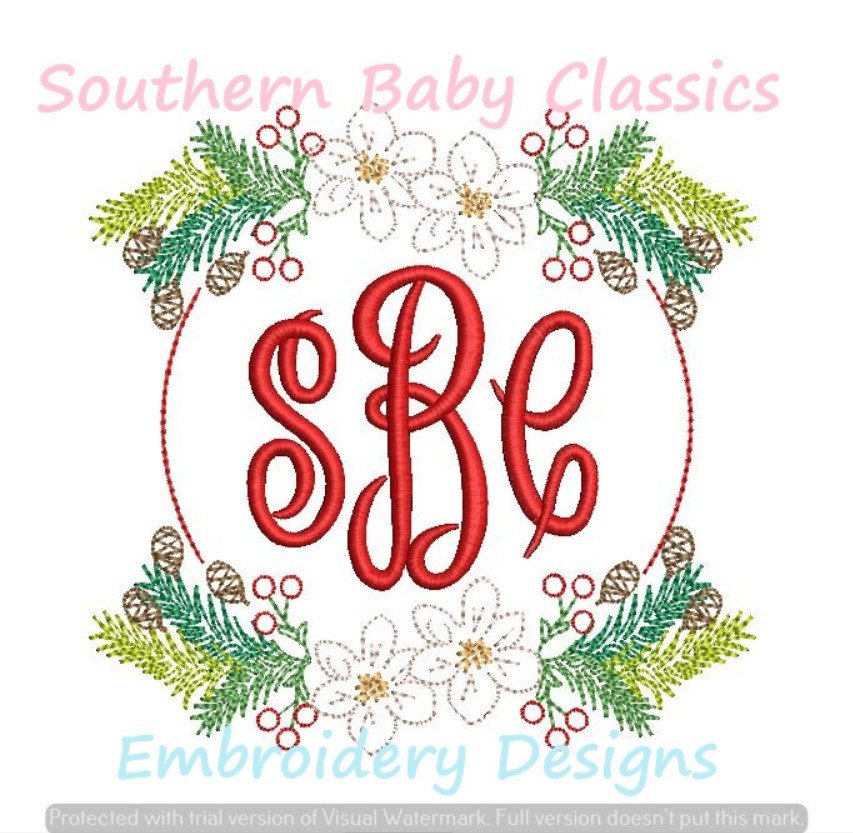 Christmas Floral Flower Greenery Monogram Frame Vintage Stitch Machine ...