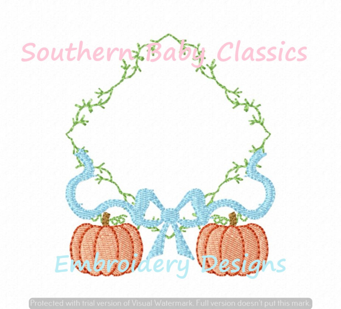 Greenery Pumpkin Bow Monogram Frame Machine Embroidery Design Fall ...