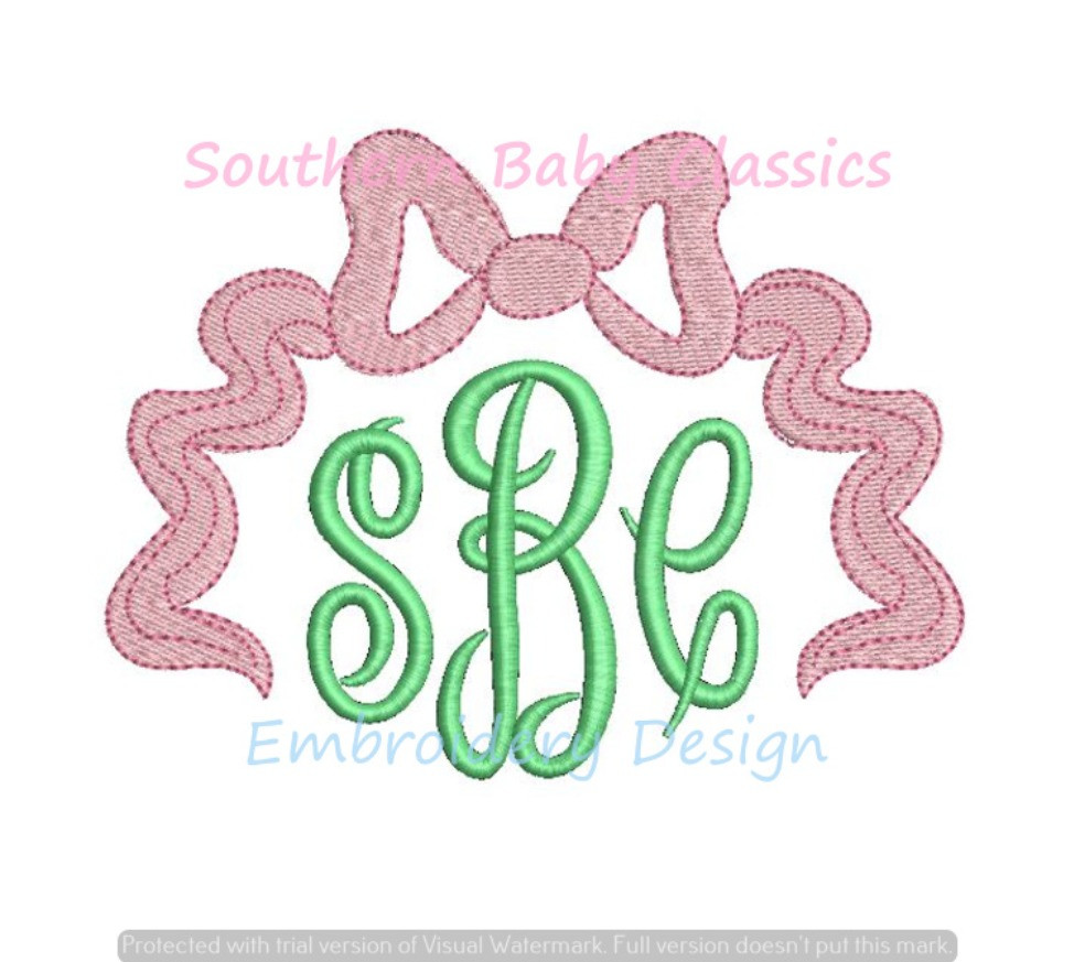 Bow Ribbon Monogram Topper Frame Machine Embroidery Design Swag Preppy