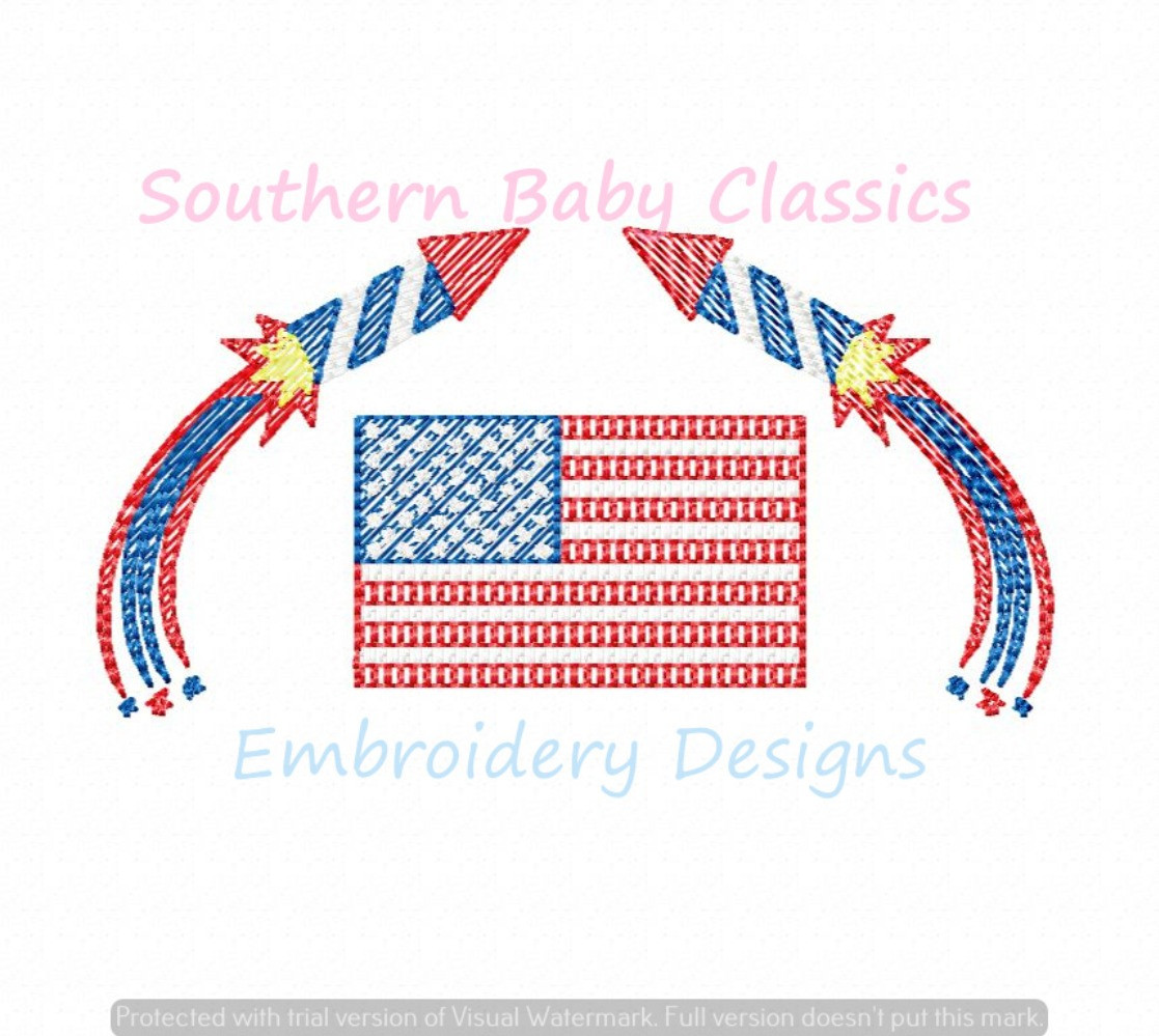 American Flag Fireworks Fourth of July Patriotic Sketchy Fill Machine ...
