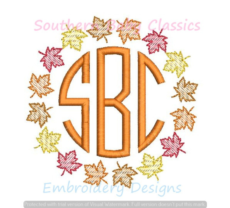 Fall Autumn Thanksgiving Leaves Circle Monogram Frame Leaf Halloween