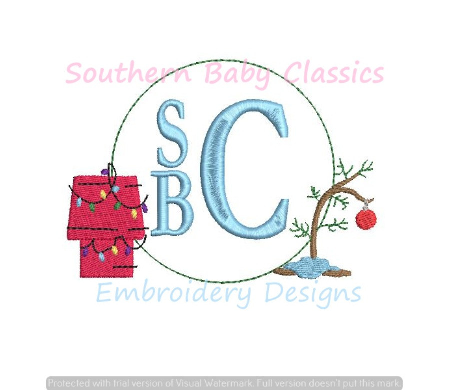 Christmas Monogram Frame Character Dog House Scraggly Tree Machine ...