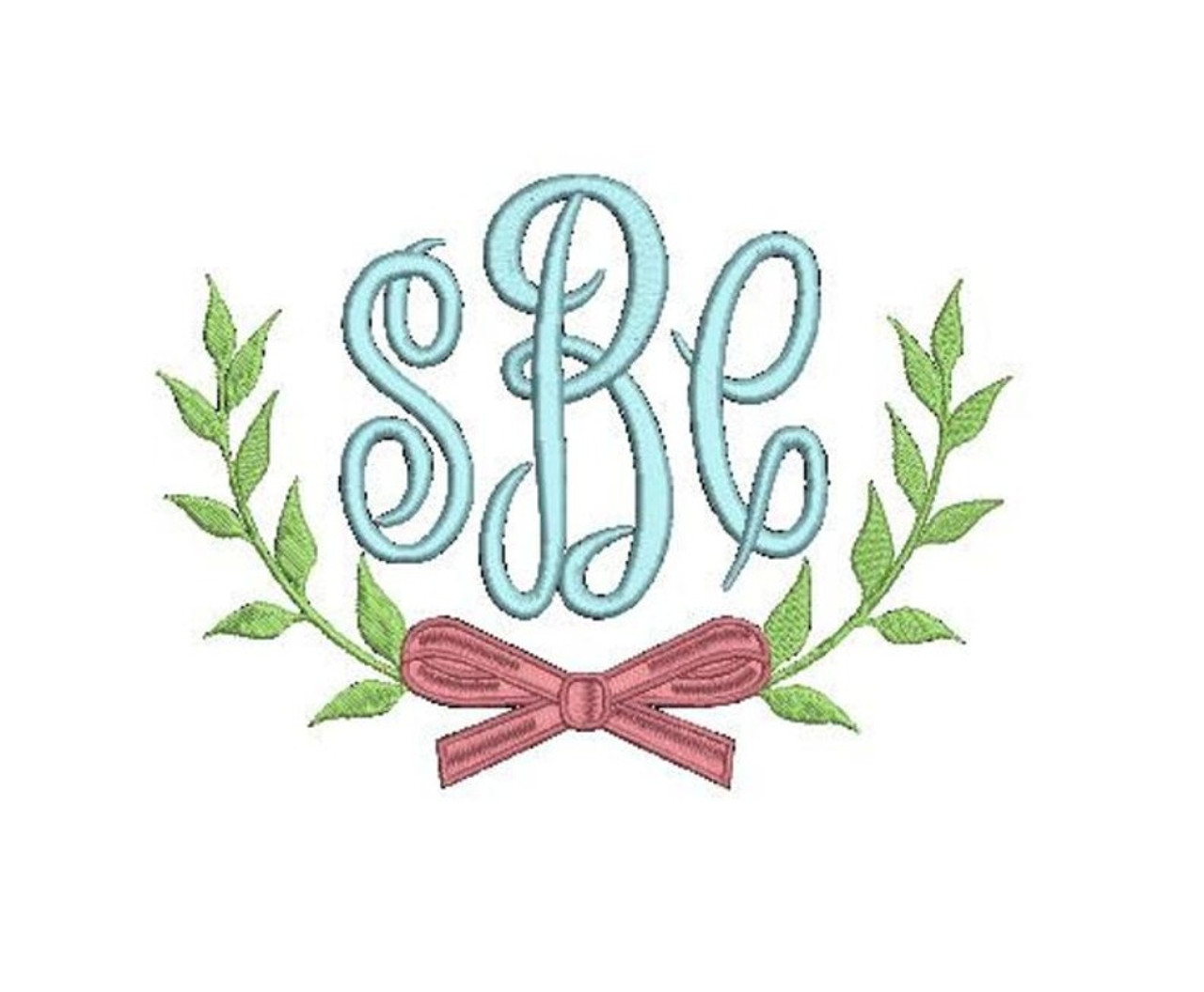 Vine Bow Laurel Monogram Frame Machine Embroidery Design Greenery Preppy