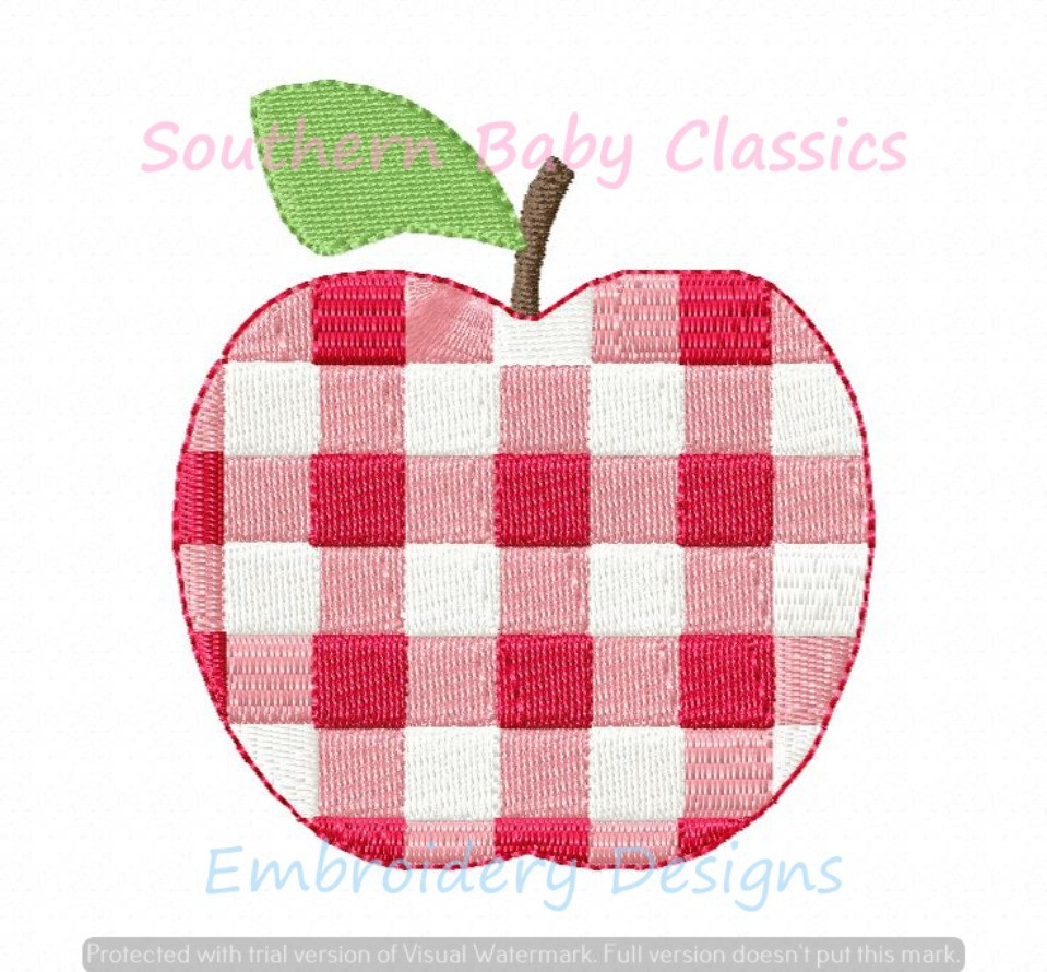 Gingham Plaid Apple Fill Machine Embroidery Design Back to School Check ...