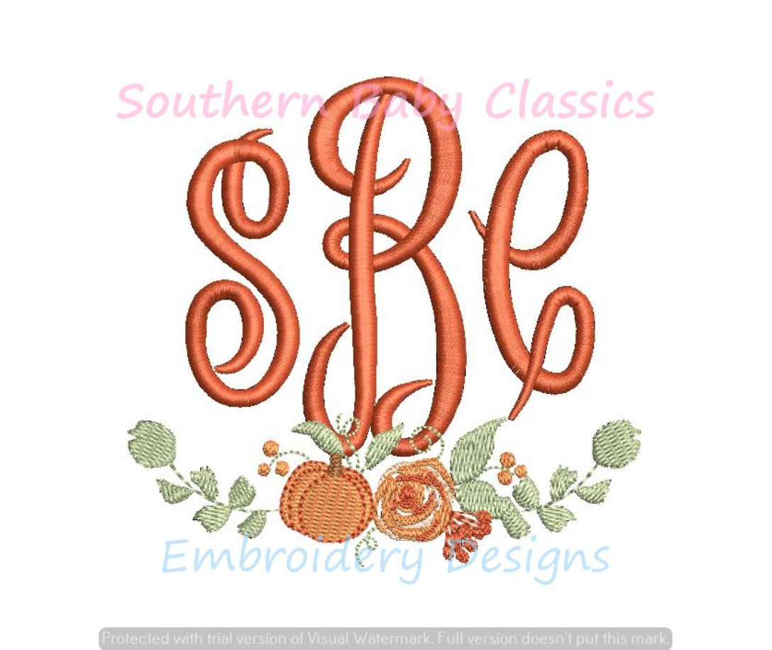 Pumpkin Rose Monogram Swag Frame Machine Embroidery Design Fall Autumn