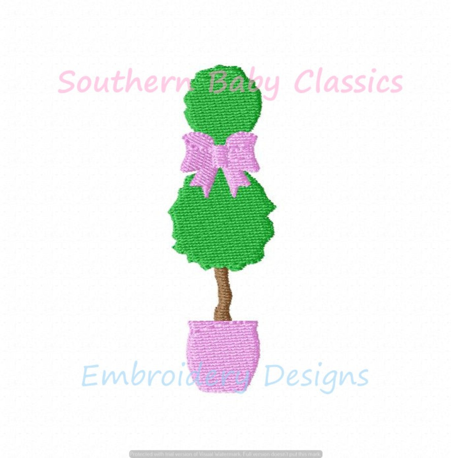 Topiary Tree Potted Preppy Bow Mini Fill Machine Embroidery Design