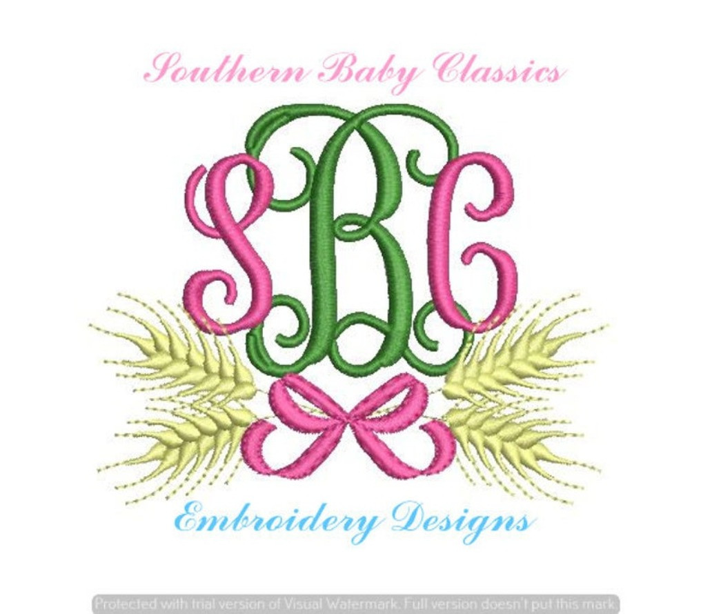 Wheat Bow Monogram Frame Machine Embroidery Farm Farming Farmer Harvest