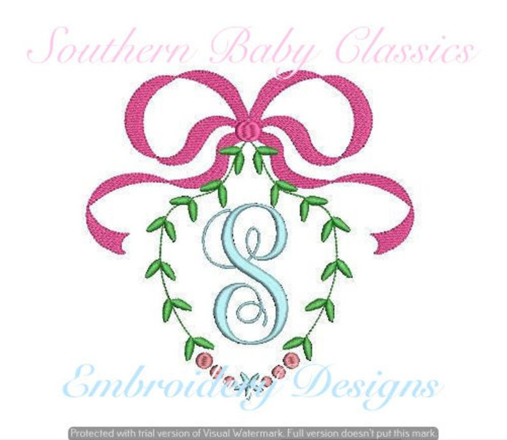 Bow Vine Floral Monogram Frame Machine Embroidery Design Flower