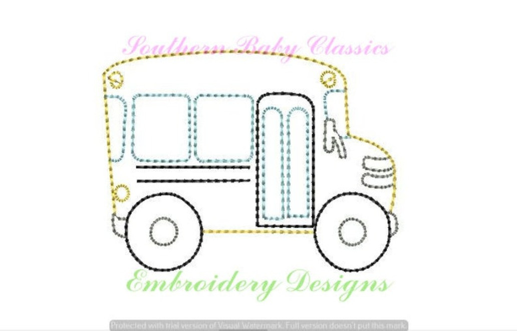School Bus Vintage Stitch Back to School Machine Embroidery Design