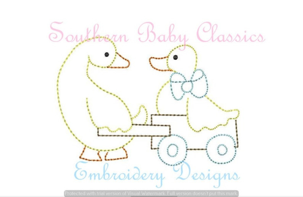 Duck Wagon Pulling Duckling Vintage Stitch Machine Embroidery Design
