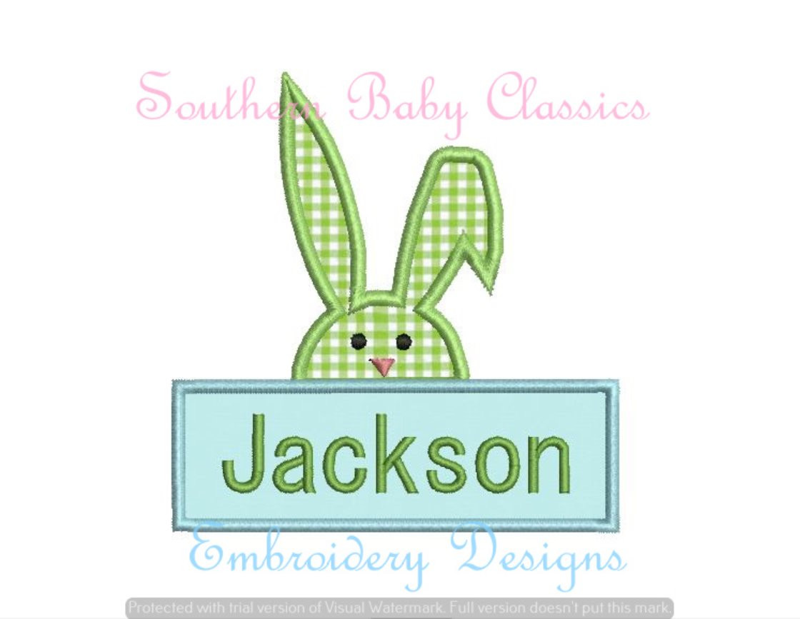 Peeking Bunny Name Plate Applique Machine Embroidery Design Spring/Easter