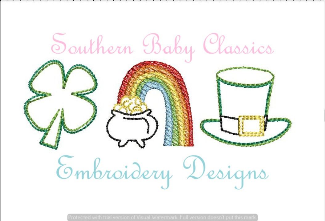 St Patrick's Day Trio Clover Shamrock Rainbow Pot Gold Leprechaun Hat ...
