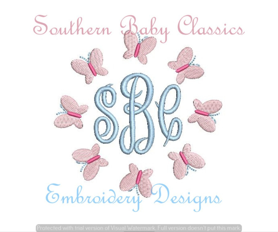 Butterfly Circle Monogram Frame Machine Embroidery Design